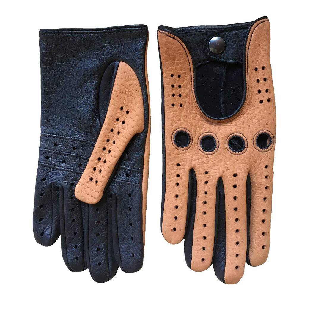 Men’s Peccary Leather Driving Gloves Black & Cork – Hungant Leather Gloves